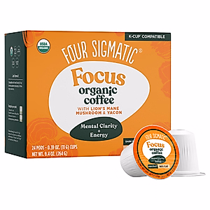 Mushroom Coffee K-Cups by Four Sigmatic | Organic and Fair Trade Dark Roast Coffee with Lion’s Mane, Chaga & Mushroom Powder | Focus & Immune Support | Vegan & Keto | Sustainable Pods | 24 Count