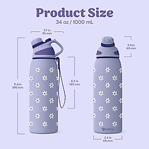Ottle Reef Roamer Stainless Steel Water Bottle - 34 oz Insulated Flask with Leak Proof Lid, BPA free & Carry Handle - Hot & Cold Gym Water Bottle for Travel, Camping & Sports - Daisy Love
