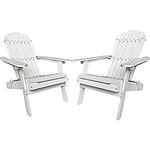 BSTOPHKL Adirondack Chair - Set of 2 Folding Wooden Adirondack Lounger Chair, Outdoor All-Weather Fire Pit Chairs Seating Accent Furniture Wood Chairs for Garden Backyard Lawn (White)