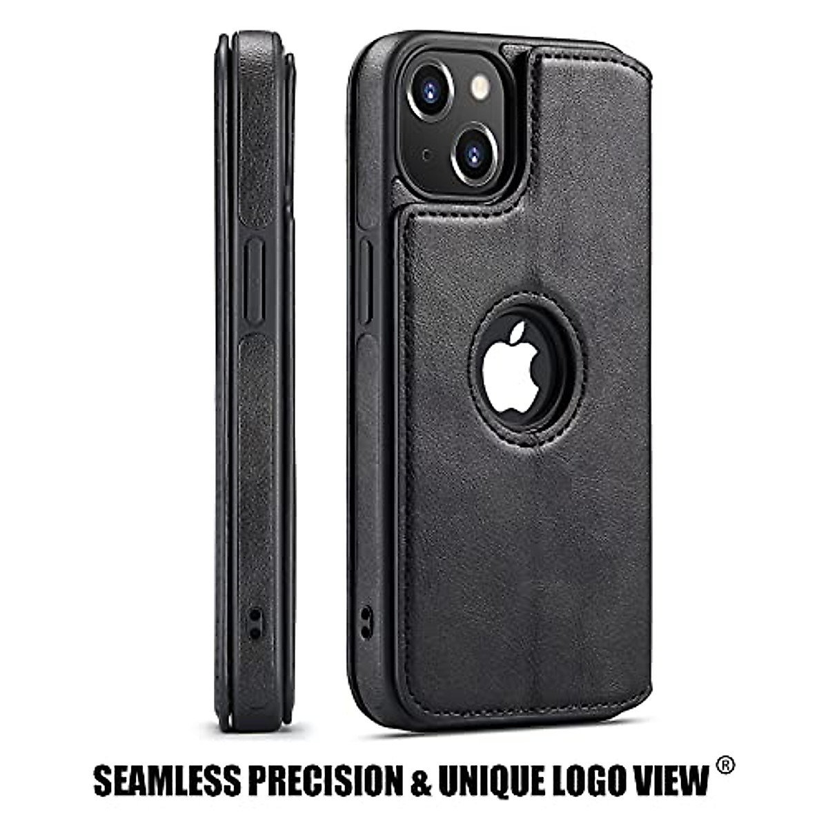 Casus Logo View Compatible with iPhone 13 Wallet Case Slim Magnetic Flip Cover Faux Leather with Card Holder Slot Thin Kickstand (2021) 6.1" (Black)