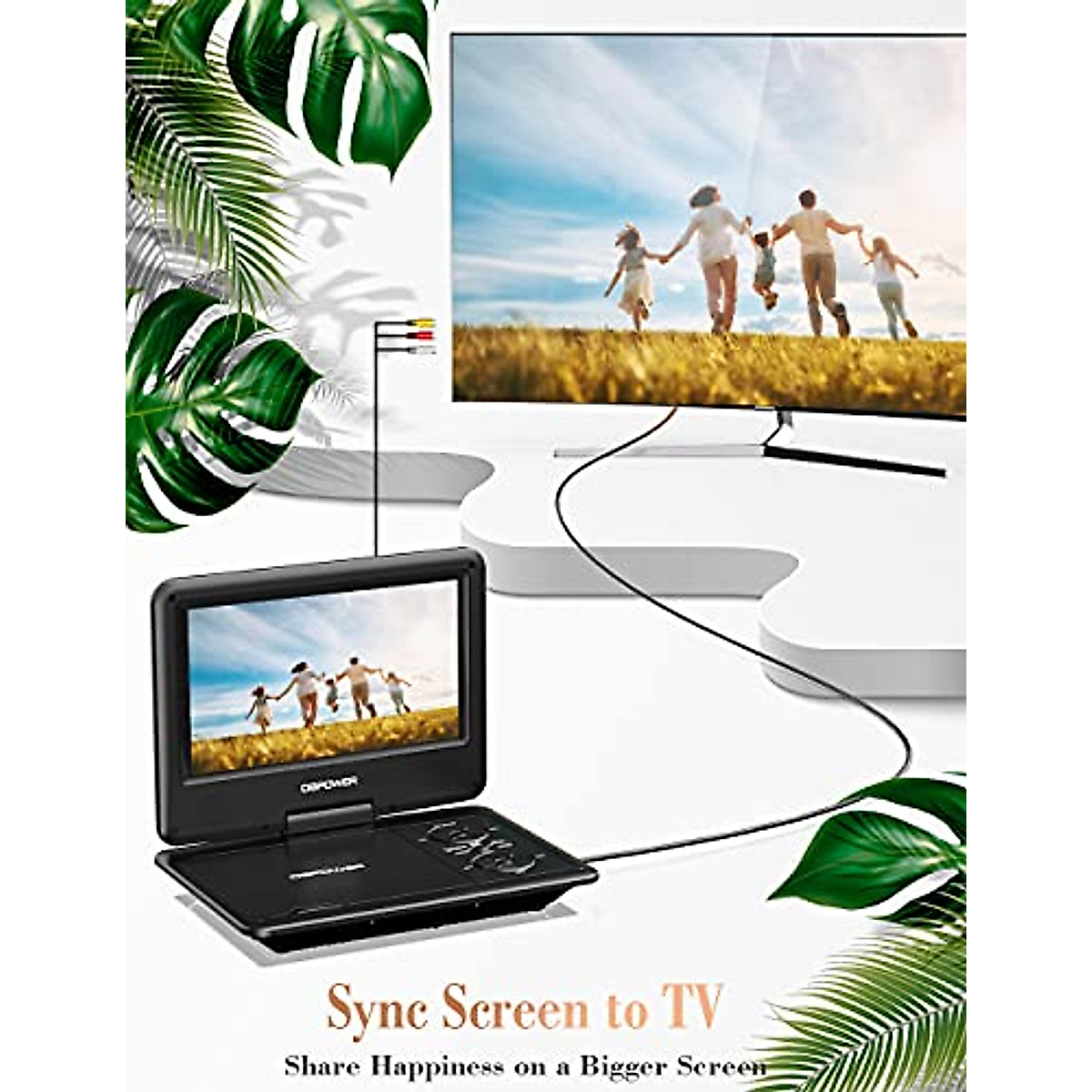DBPOWER 11.5" Portable DVD Player, 5-Hour Built-in Rechargeable Battery, 9" Swivel Screen, Support CD/DVD/SD Card/USB, Remote Control, 1.8 Meter Car Charger, Power Adaptor and Car Headrest (Black)