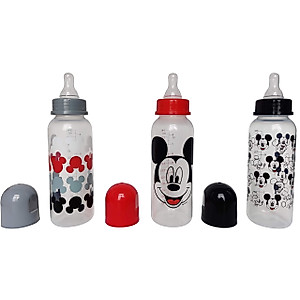 Cudlie Disney Baby Boy Mickey Mouse 9 oz Pack of Three Baby Bottles, Mickey Faces