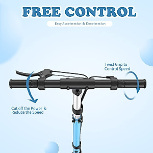 MAXTRA Folding Electric Scooter, Adjustable Handlebar Height for Kids Ages 6-12, up to 10mph ＆ 60 Long Battery Life