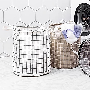 Saterkali 43L Large Laundry Basket with Reinforced Handle, Large Capacity High Durability Space-Saving Cotton Linen Folding Type Clothes Toys Laundry Bucket Laundry Hamper for Clothes & Toys Beige