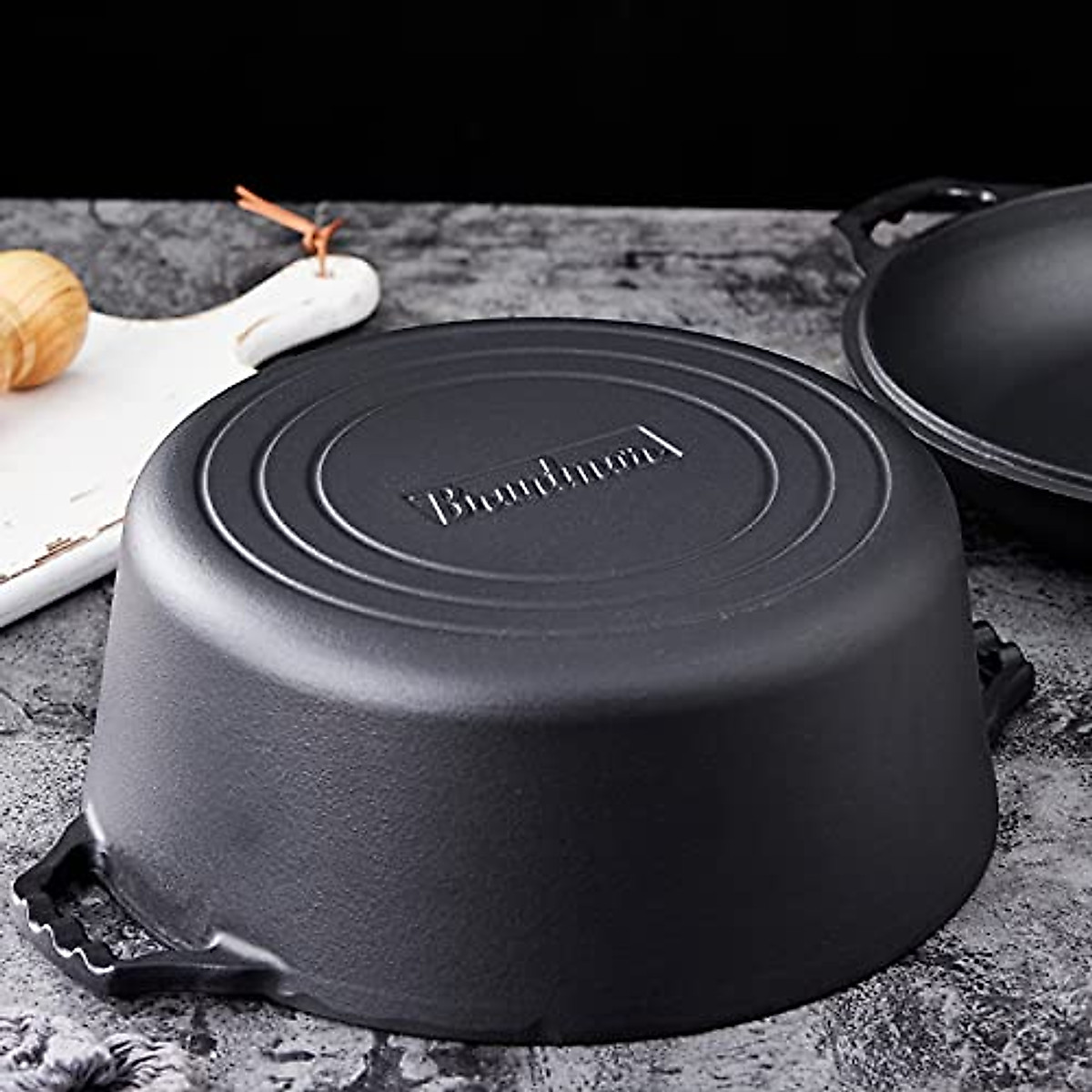 Bruntmor 2-in-1, 7 Quart Enamel Cast Iron Dutch Oven With Handles, Crock Pot Black Cast Iron Skillets, Enamel All-in-One Cookware Braising Pan For Casserole Dish | Pioneer Woman Cookware