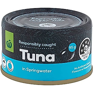 Woolworths Tuna In Springwater 95g - Responsibly caught tuna without use of fish aggregating devices. No artificial colours, flavours or preservatives.
