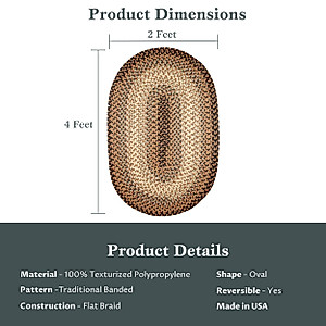 Rhody Rug Easy Living EL33 Taupetone 2' x 4' Oval Runner - Braided Area Rug, Home Decor, Floor Mat or Bedroom Rug - Easy Care, Ideal for High Traffic Areas in Hallway and Living Room - Made in USA