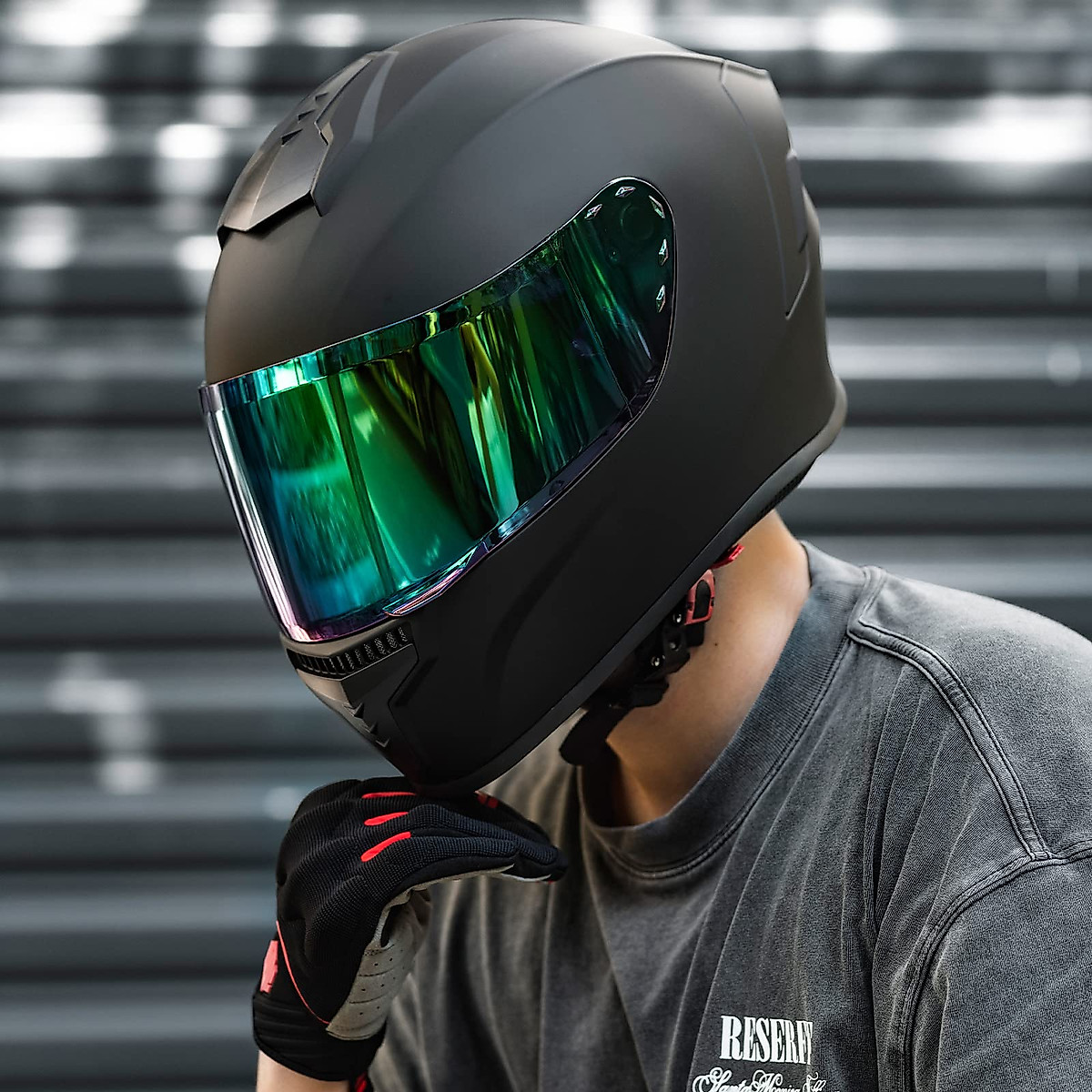 AUBOA Full Face Motorcycle Helmets for Adults Men and Women DOT Street Bike Racing Helmet with Tinted Visor Model MD-813 (Matte Black, L)