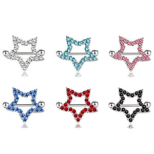 Salwosai 14G Stainless Steel Nipple Rings Glitter CZ Star Straight Barbell Bars Tongue Ring Body Piercing Jewelry