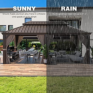 YOLENY 12' X 20' Hardtop Gazebo, Galvanized Steel Ventilation Double Roof Aluminum Frame Outdoor Gazebo Pavillion Pergolas with Netting and Curtains for Garden, Patio, Lawns, Parties