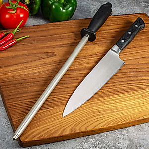 Professional Diamond Brushed Steel Black Knife Sharpening Steel, 12 Inch