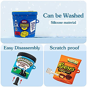 3 PACK Food Airpod 2nd Generation Case, Alquar Cute Cartoon Cheese Reese's Chocolate Fudge Skin Protective Cover, Kawaii Funny Soft Silicone Design for Apple AirPod 2/1 Shell Women Girls with Keychain