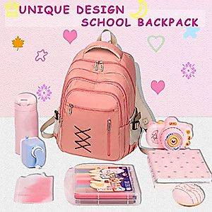 HotAdsFW Pink Backpack for Women Girls Laptop Backpack for Travel School Bag for Middle High School College Aesthetic Bookbag for Teen Girls with Multi Pockets Padded Shoulder Strap