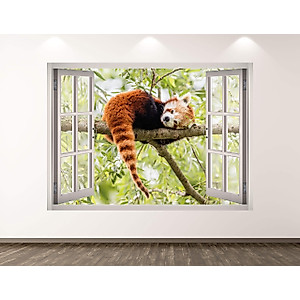 Red Panda Wall Decal Art Decor 3D Window Animal Sticker Mural Kids Room Custom Gift BL183 (22"W x 16"H)