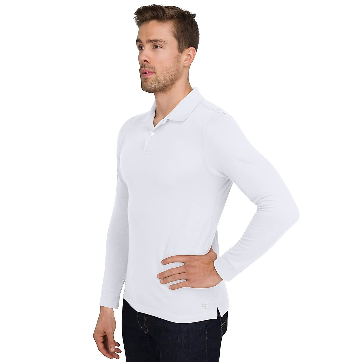 Three Sixty Six Men’s Untucked Casual Long Sleeve Polo - Collared Untuck Shirt with Two Button Placket and Stretch Fabric