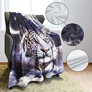 HommomH 50"x80" Blue Moon Tiger Blanket Soft Fluffy Fleece Throw for Couch Sofa Bed