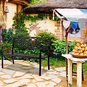 GODECOR 50" Outdoor Garden Bench, Patio Furniture Metal Outdoor Chair with Steel Frame, Weather Proof 2-Person Outdoor Loveseat with Butterfly Backrest for Park, Porch, Pool, Backyard