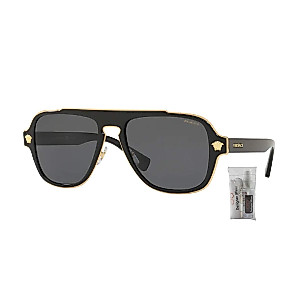 Versace VE2199 MEDUSA CHARM 100281 56M Black/Grey Polarized Square Sunglasses For Men+ BUNDLE With Designer iWear Eyewear Kit