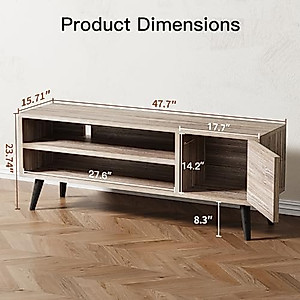 Retro TV Stand with Storage Cabinet for TVs up to 55 inch, TV Console for Media, Mid Century Modern TV Stand & Entertainment Center, Grey Wooden TV Stand for Living Room/Bedroom, Grey Wash, APRTS01G