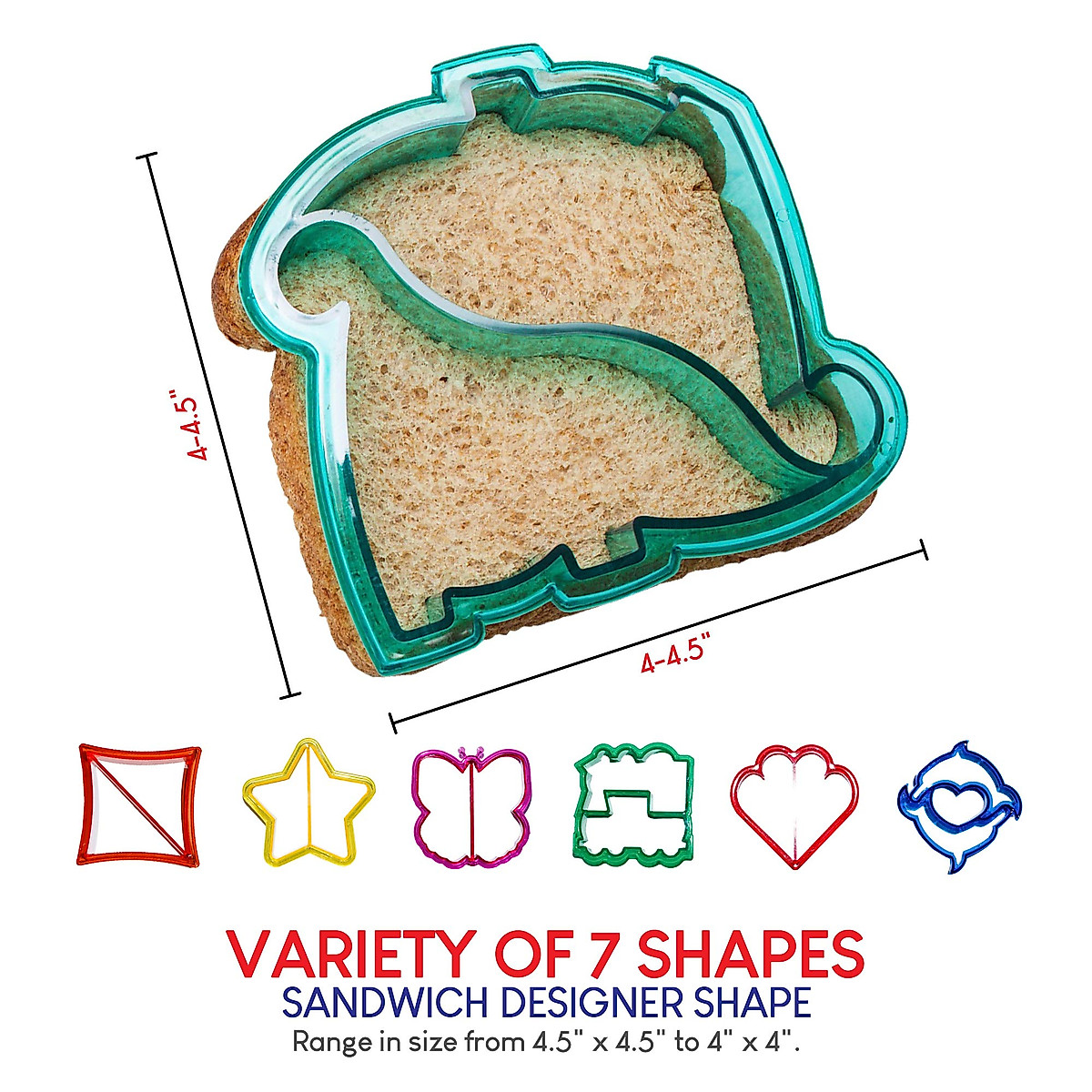 Colorful Sandwich Cutter Shapes, Multi Colors and Cute Design Sandwich Cutters That Your Kids Will Love, By Exultimate (Set of 7)