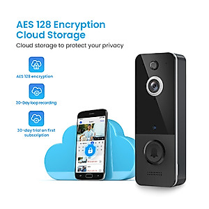 BITEPASS Smart Video Doorbell Camera Wireless with Ring Chime, AI Human Detection, 2-Way Audio, HD Live View, Wire-Free, Night Vision, Cloud Storage, Battery Powered, Indoor Outdoor Surveillance
