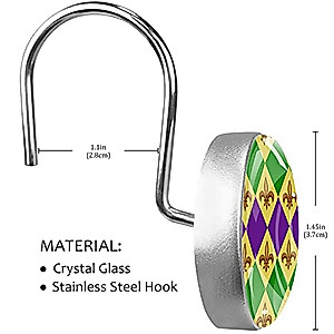 12PCS Mardi Gras Pattern Shower Curtain Hooks Rings for Bathroom, Decorative Shower Curtain Hooks Rods Curtains and Liner