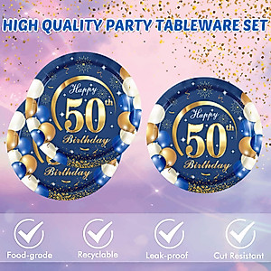 40 PCS Blue Gold 50th Birthday Party Decorations 50th anniversary decorations Disposable Dinnerware Set Include Plates Napkins for Man 50 Years Old Party Decor