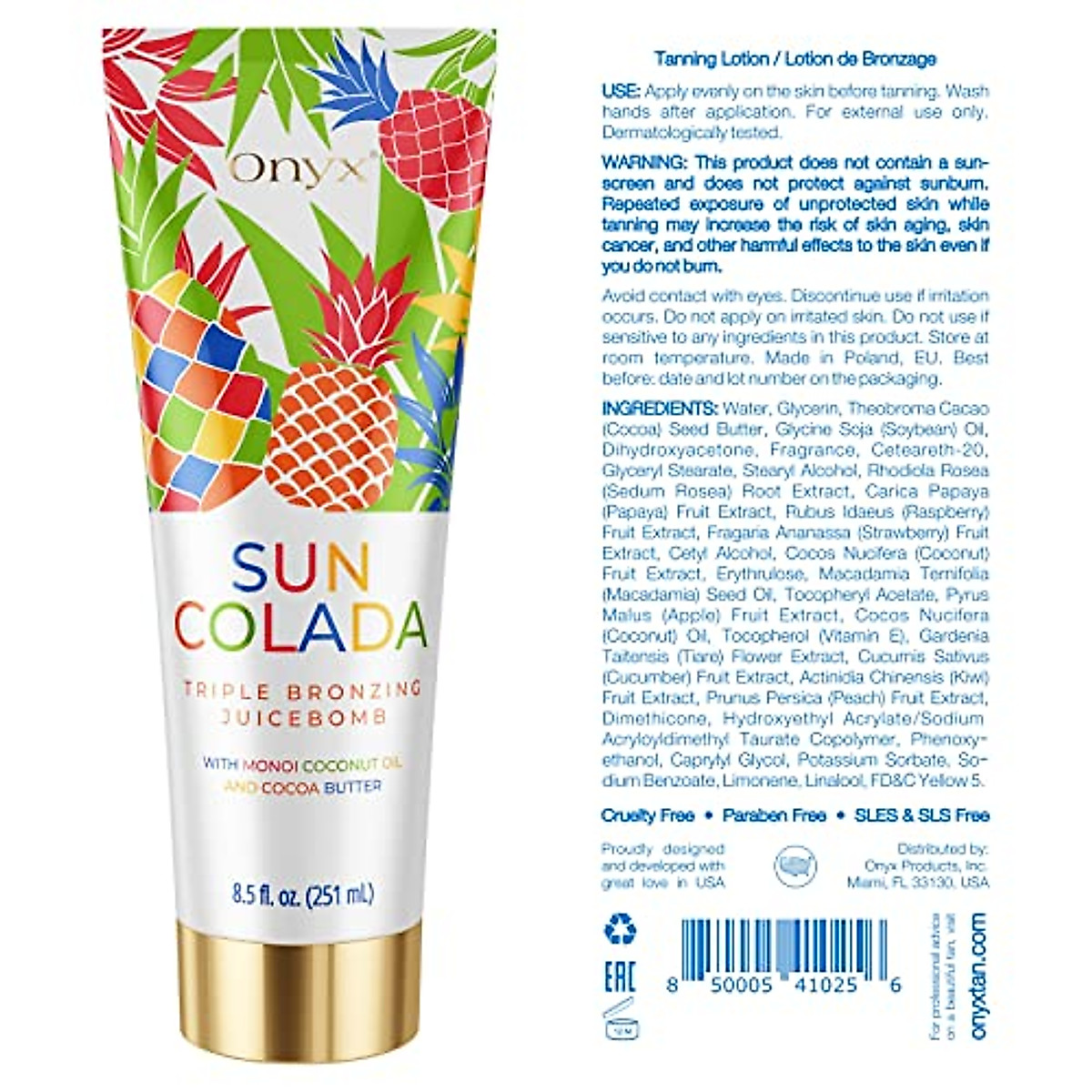 Onyx Suncolada Triple Bronzing Pineapple Tanning Bed Lotion - Indoor & Outdoor Bronzing with Natural Fruit Extracts, Hydrating, Moisturizing, Anti-Aging, Indoor Tanning Lotion with Bronzer