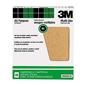 3M Pro-Pak Aluminum Oxide Sanding Paint and Rust Removal, 80-Grit, 25 Sheets per Pack (99405NA), 9-Inch by 11-Inch, No Color