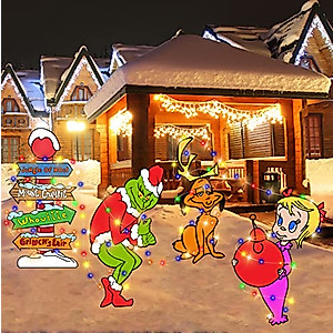 Grinch Christmas Decorations, 4PCS Yard Signs with Stakes, Grinch Cindy Max Whoville Sign for Xmas Garden Lawn Decor, Grinch Stealing Christmas Decor Party Supplies Holiday Decorations Outdoor