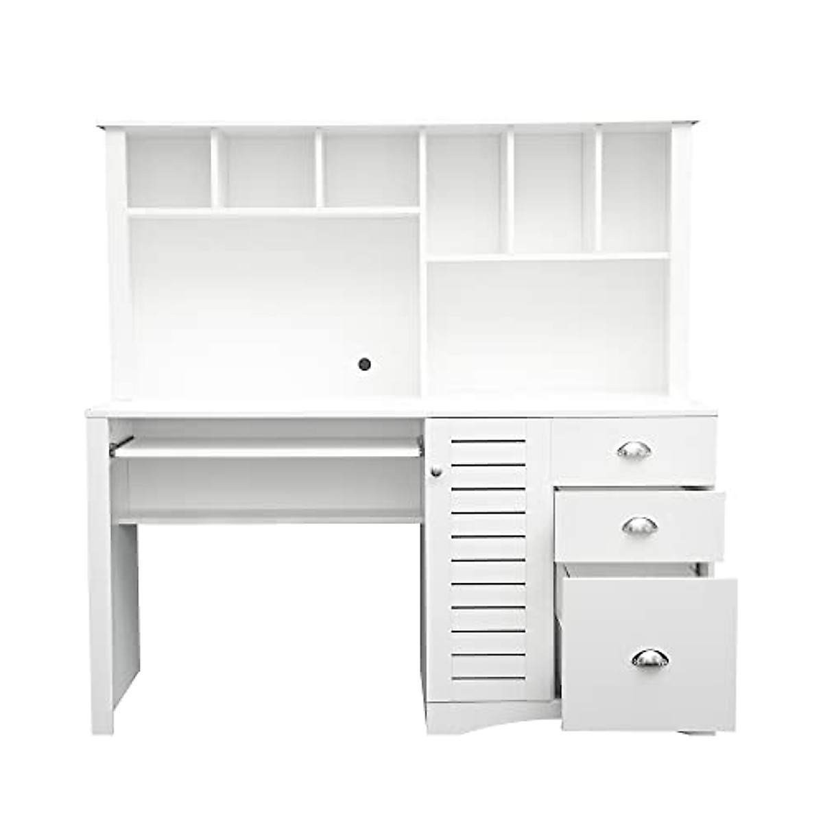Ucloveria Computer Desk with Hutch,Home Office Wood Executive Desk with Drawers,Open Shelf,Writing Laptop Table with Keyboard Tray,File Cabinet Computer Desk for Bedroom,White