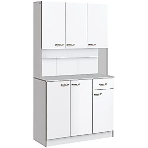 HOMCOM 71" Freestanding Buffet with Hutch, Kitchen Storage Cabinets, Pantry with 6 Doors, 3 Adjustable Shelves, and Drawer for Living Room, White