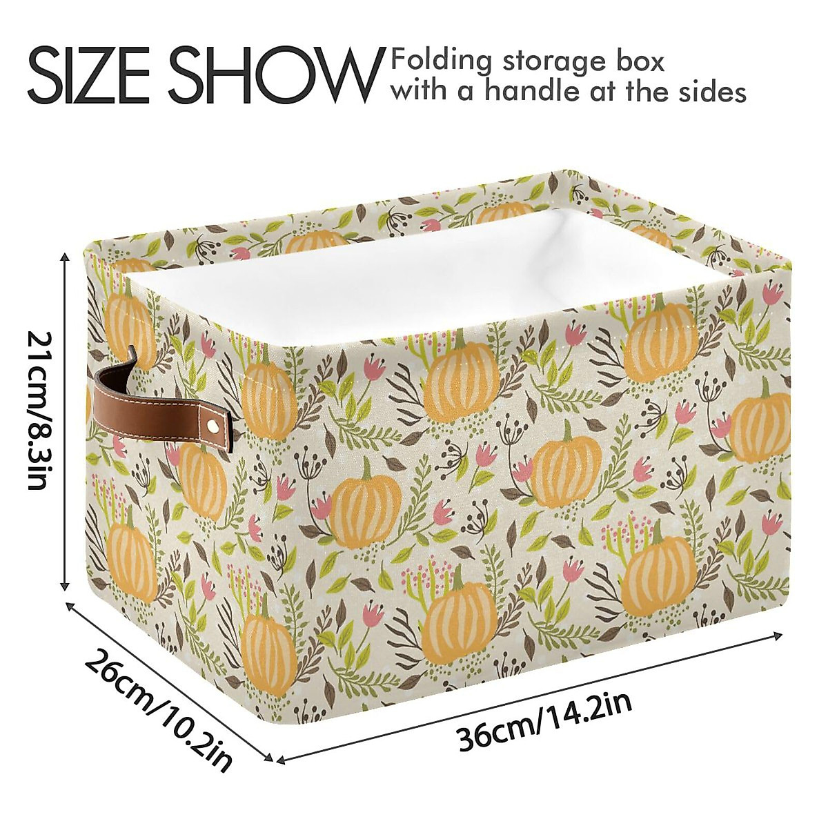 Large Storage Basket Floral Pumpkin Halloween Autumn Foldable Storage Box Organizer Bins with Handles for Bedroom Home Office