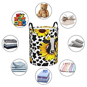 Sunflower Cow Print Waterproof Laundry Hamper for Bedroom Bathroom Foldable Clothes Sundries Organizer Bag Dirty Clothes Laundry Basket Storage Basket Gift Men Women Medium