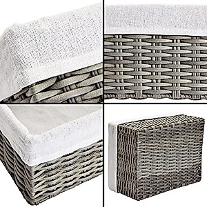 Set of 4 Wicker Storage Baskets with Liners for Shelves, Decorative Woven Nesting Bins for Organizing Pantry, 2 Sizes (Grey)
