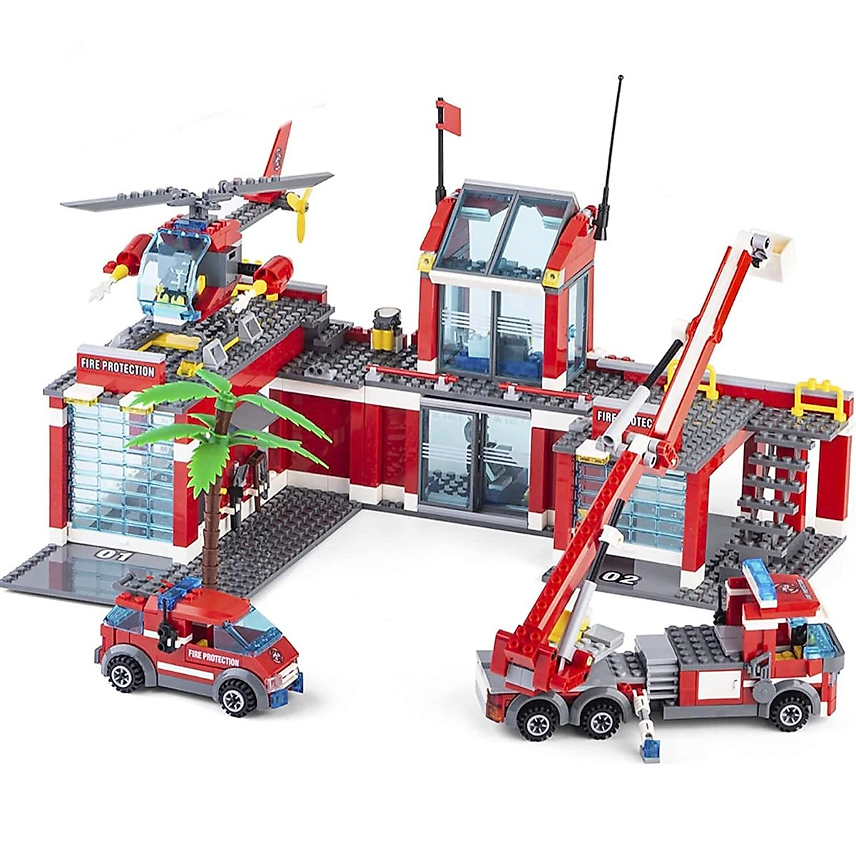 General Jim's Fire Station Multi Emergency Vehicle 774 Piece Modular Building Block Bricks Amazing Colorful 2 Level Fire Station Building Block Bricks Toy with Helipad - for Teens and Adults