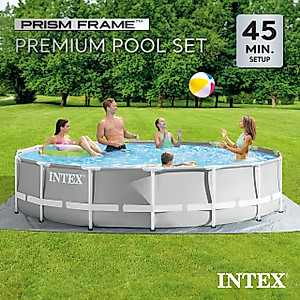 Intex 26723EH Prism Frame Premium Above Ground Swimming Pool Set: 15ft x 42in – Includes 1000 GPH Cartridge Filter Pump – Removable Ladder – Pool Cover – Ground Cloth