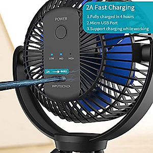 SLENPET 5000mAh Stroller Fan Clip On for Baby, UP to 20H Working, 7 Inches Rechargeable Battery Operated Fan, 3 Speed, 360° Rotatable, Ultra Quiet Portable Personal Fan for Bed Camping Bike Car Seat