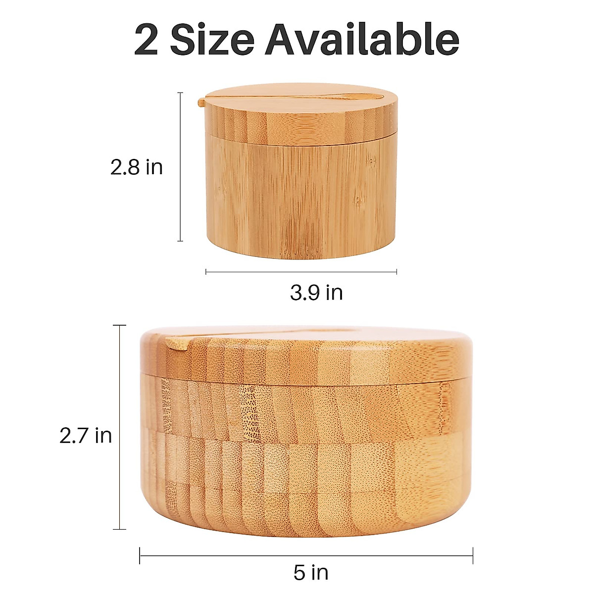 HTB Bamboo Salt and Pepper Bowls, Divided Salt Cellar With Swivel Lid and Spoon, Seasoning Containers With Magnetic Lid to Keep Dry, Mini Spoon Built Into Top(Small)