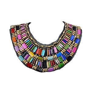 Alilang Black Tribal Large U Shaped Draped Multicolour Rainbow Beads Statement Necklace