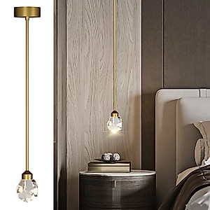 Crystal Pendant Light Gold Finish 1-Light Modern Crystal Pendant Light Brushed Brass Mini Hanging Pendant Light Dimmable Integrated LED Pendant Light Fixture with Crystal Glass Single Pendant Light
