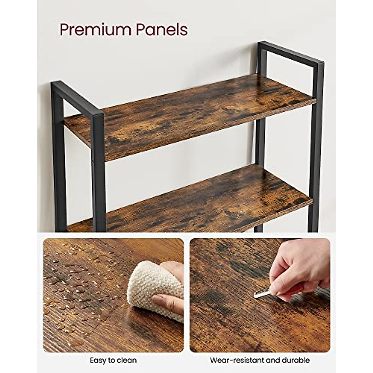 VASAGLE ALINRU Bookshelf, Bookcase, 5-Tier Storage Rack with Steel Frame, for Living Room, Office, Study, Hallway, Industrial Style, Rustic Brown and Black ULLS061B01