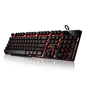Moobom DB-A8 Mechanical Feel Gaming Keyboard, LED Three Color Backlit USB Wired Game Keyboard
