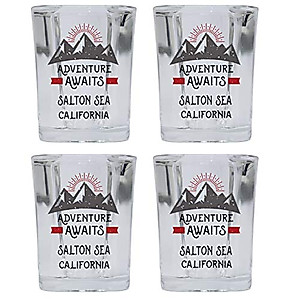 R and R Imports Salton Sea California Souvenir 2 Ounce Square Base Liquor Shot Glass Adventure Awaits Design 4-Pack