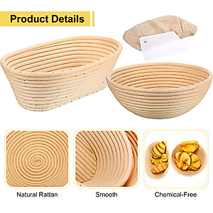 Geetery Set of 12 Proofing Basket, 10 Inch Round Oval Cane Bread Proofing Baskets with Sourdough Bread Baking Supplies, Making Kit for Dough Baking
