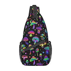 Yamegoun Colorful Mushroom Sling Bag Women Men Backpack Crossbody Bag Travel Hiking Casual Sport Climbing Runners Daypack Waterproof