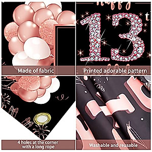 Happy 13th Birthday Banner Backdrop Decorations for Girls, Rose Gold 13 Birthday Sign Poster Party Supplies, Sweet 13 Year Old Teenager Birthday Photo Background Decor for Outdoor Indoor