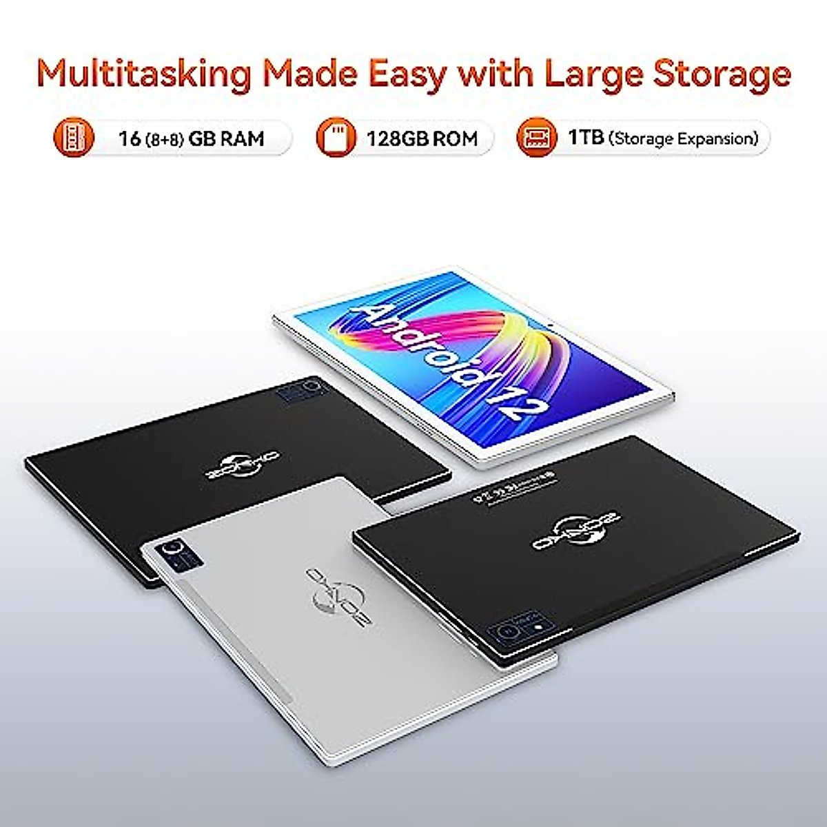 【2023 Newest Tablet】Android 12 Tablet with Keyboard, 16(8+8)GB RAM 128GB ROM 1TB Expand Tablets 10 inch, 2.4G/5G WiFi Tablet Android, Octa-Core 1920 * 1200 IPS Display 13MP Camera, 7000mAh GPS, Silver