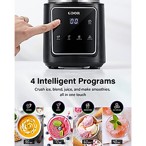 GDOR 1200W Touchscreen Blender for Shakes and Smoothies, Personal Blender with 4 Auto Programs, (2) 25oz TO-Go Cups & Spout Lids, Smoothie Blender for Ice Crush, Frozen Drinks, Black