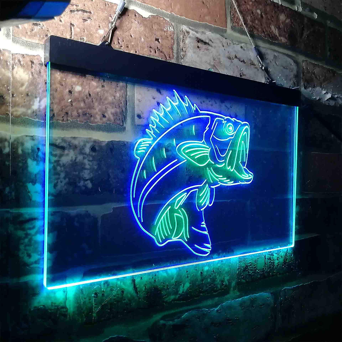 ADVPRO Bass Fish Cabin Game Room Dual Color LED Neon Sign Green & Blue 16 x 12 Inches st6s43-i3715-gb